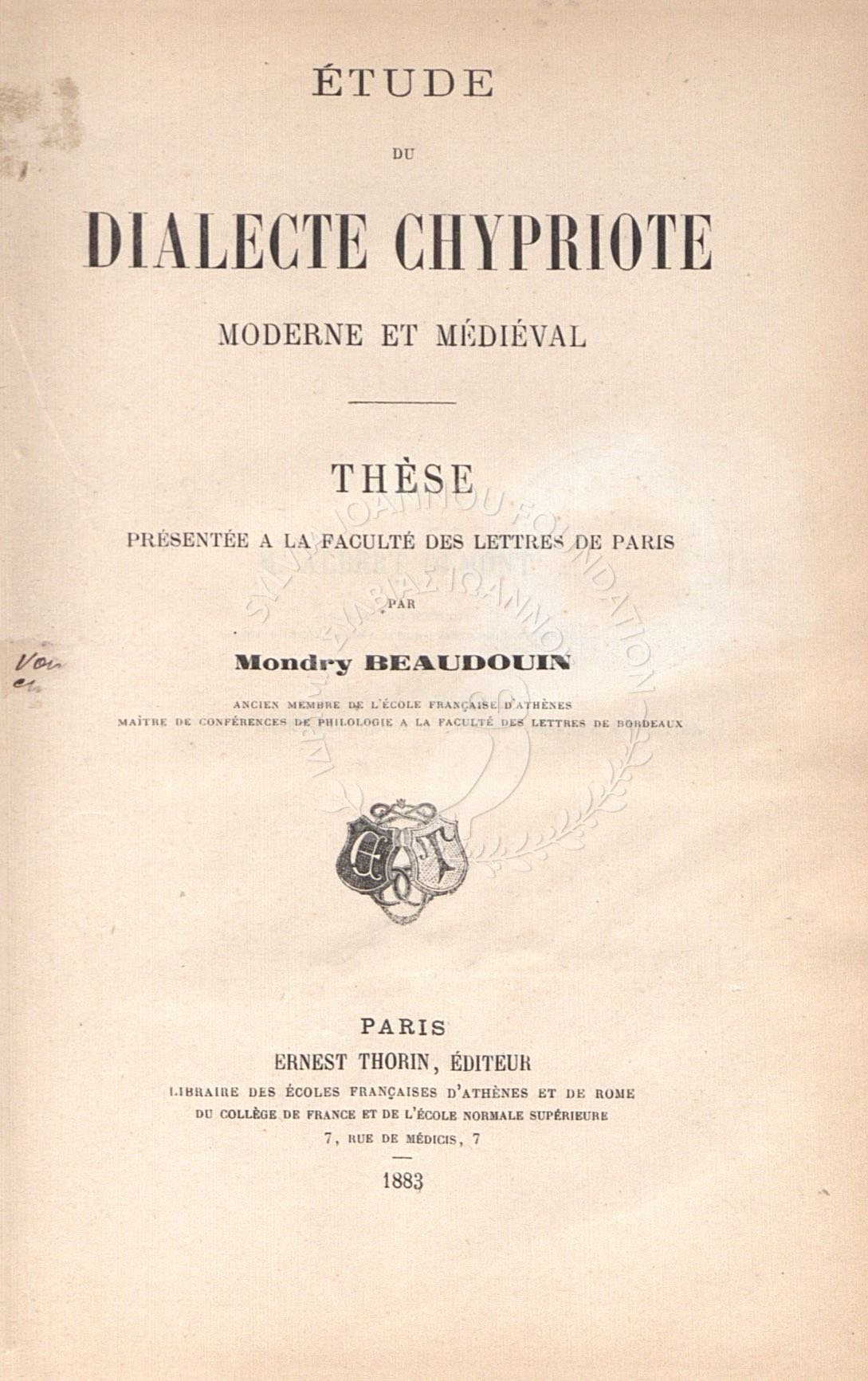 Étude Du Dialecte Chypriote Moderne Et Médiéval ... - Sylvia Ioannou ...